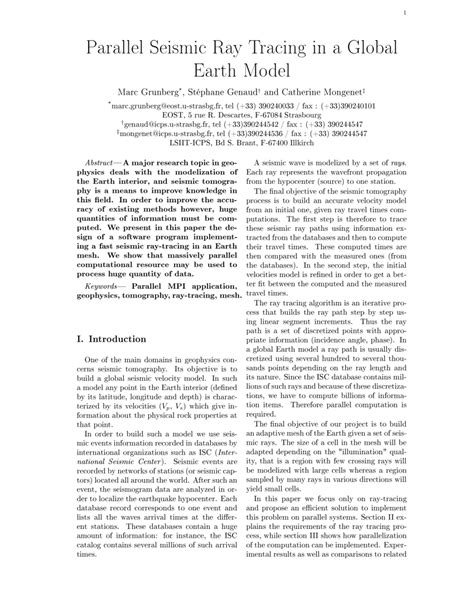 Pdf Parallel Seismic Ray Tracing In A Global Earth Model