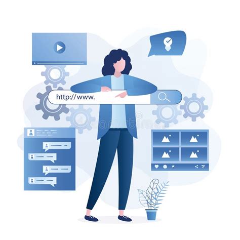 Woman User Holds Search Bar Web Surfing Searching For Info And Media