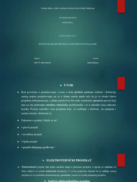 Postupak Izrade Projekta Električne Instalacije Prezentacije Pdf