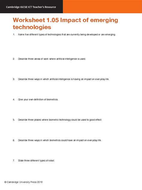 Worksheet 1 05 Impact Of Emerging Technologies Cambridge Igcse Ict