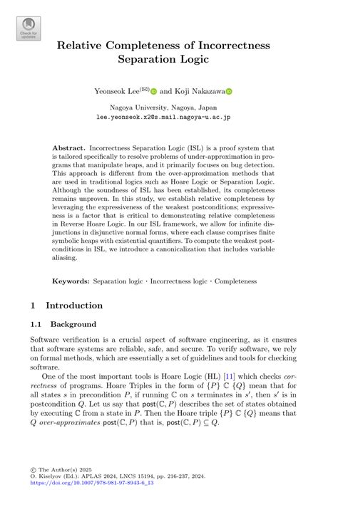 Pdf Relative Completeness Of Incorrectness Separation Logic