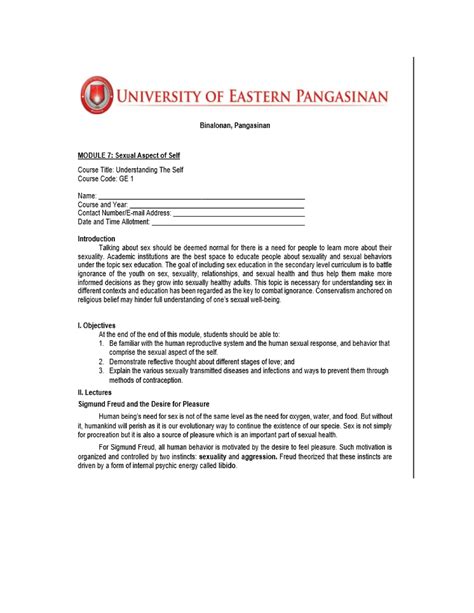 UTS Module Sexual Aspect OF SELF Understanding The Self Studocu