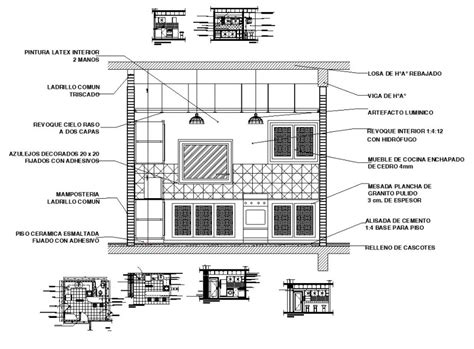 Kitchen Structure Plan And Section 2d View Layout File In Dwg Format Artofit