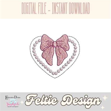 Coquette Bow Feltie Embroidery Design Pink Bow Felties File Ith