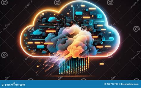 Glowing Cloud Icon Technology Concept Exploded Panel With Cloud
