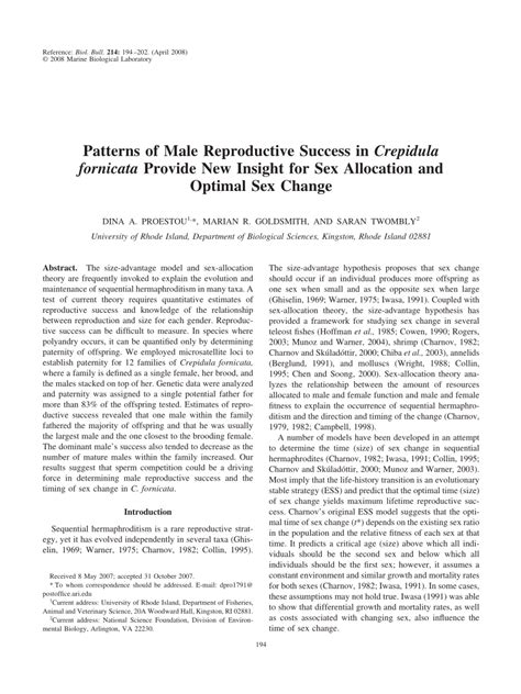 Pdf Patterns Of Male Reproductive Success In Crepidula Fornicata