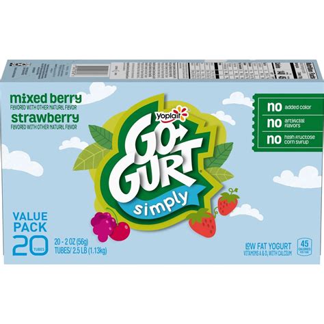 Yoplait Simply Gogurt Low Fat Strawberry And Mixed Berry Yogurt Tubes