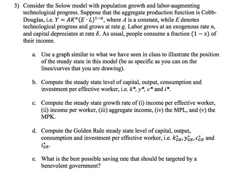 Solved 3 Consider The Solow Model With Population Growth