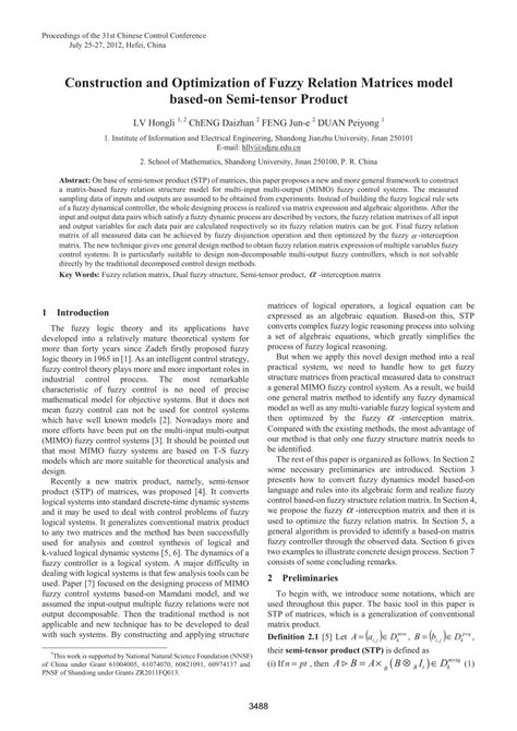 Pdf Construction And Optimization Of Fuzzy Relation Matrices Model Based On Semi Tensor Product