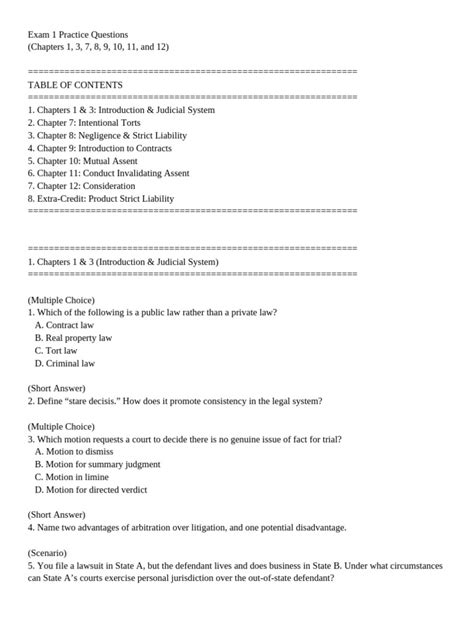 Exam 1 Practice Questions Pdf Negligence Tort