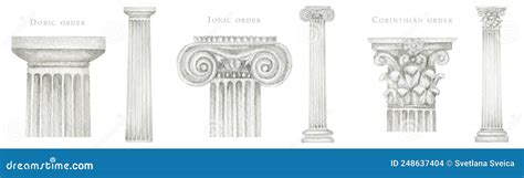 Watercolor Antique Column Corinthian Ionic Doric Order Ancient Classic