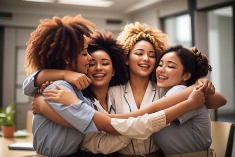 Women Happy And Hug With Celebration Success In Presentation And