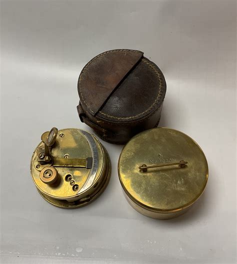 Vintage Brass Military Pocket Sextant In Leather Case Badgers