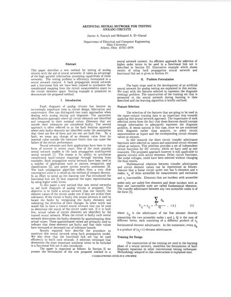 Pdf Artificial Neural Network For Testing Analog Circuits