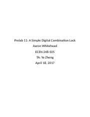 Prelab 11 Docx Prelab 11 A Simple Digital Combination Lock Aaron