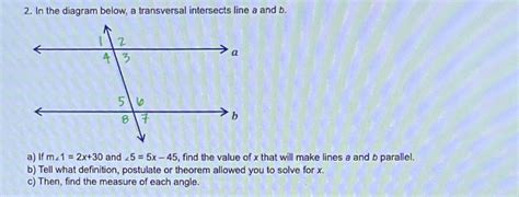 Solved In The Diagram Below A Transversal Intersects Line A And B A Course Hero