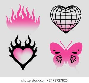 Set Tattoos Images Hearts Flames Butterfly Stock Vector Royalty Free