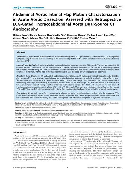 Pdf Abdominal Aortic Intimal Flap Motion Characterization In
