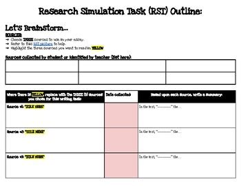 Research Simulation Task Rst Mla Formatted Outline Organizer Tpt