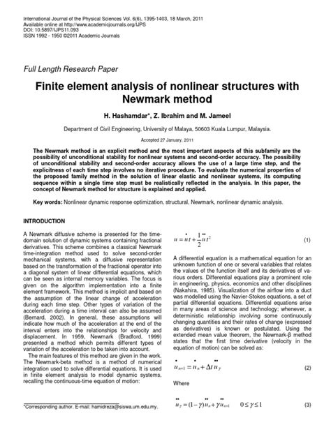 H Hashamdar Z Ibrahim M Jameel Finite Element Analysis Of Nonlinear Structures With