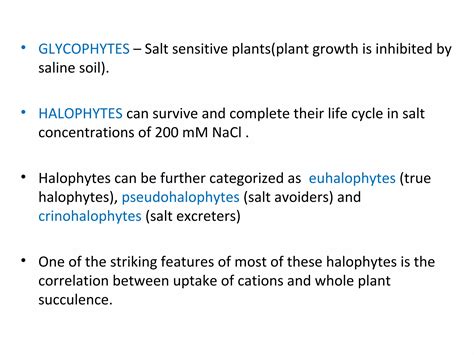 Salt Tolerance In Halophytes And Glycophytes Ppt