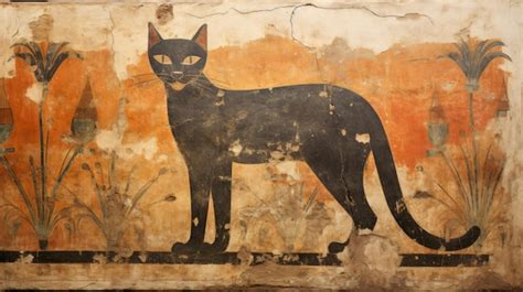 고양이의 고대 이집트 벽화 프리미엄 Ai 생성 이미지