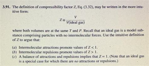 Solved 3 91 The Definition Of Compressibility Factor Z Eq
