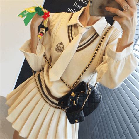 낫띵 카라셔츠 플리츠원피스 타이 니트조끼 쓰리피스 코디세트 3color 에이블리