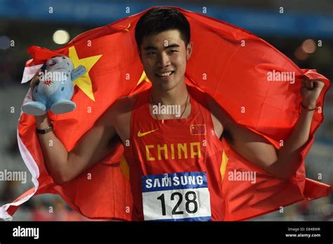 Incheon South Korea 30th Sep 2014 Xie Wenjun Of China Celebrates After The Mens 110m