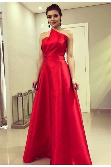 A Line Long Red Satin Prom Dresses Formal Evening Gowns 6011551