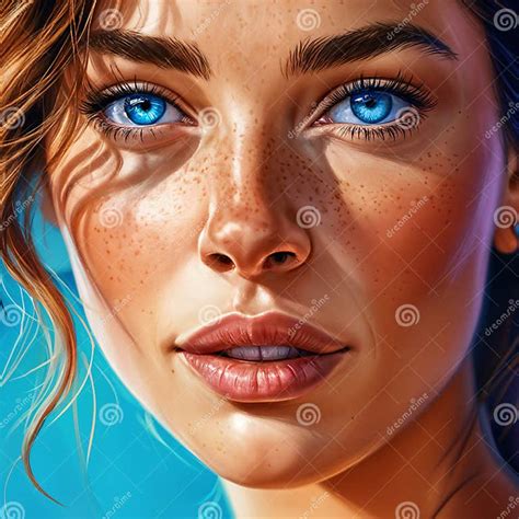 Woman With Blue Eyes And Freckles Stock Illustration Illustration Of