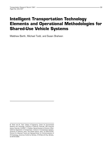 Intelligent Transportation Technology Elements And Operational Methodologies For Shared Use