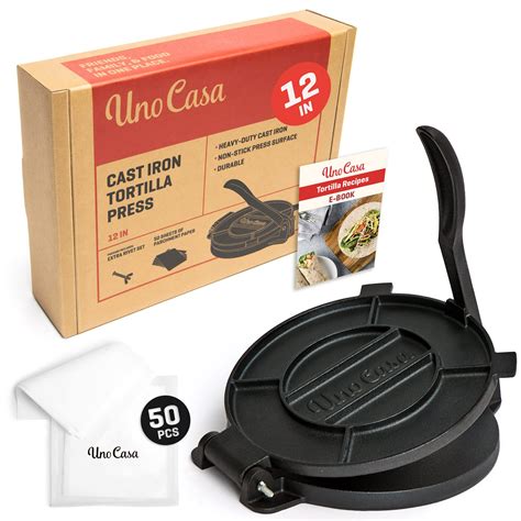 Uno Casa Tortilla Press 12 Inch Cast Iron Heavy Duty 12 Inch Tortilla