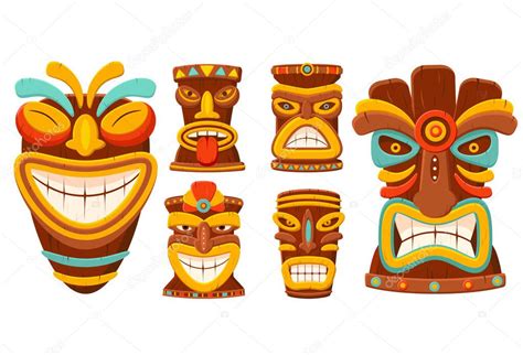 hawaiano tradicional tribal tiki máscara conjunto Máscaras polinesias