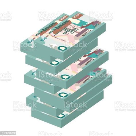 잠비아 콰차 벡터 일러스트 레이 션입니다 짐바브웨 돈 세트 번들 지폐 지폐 10000 Zmw 플랫 스타일 흰색 배경에 격리