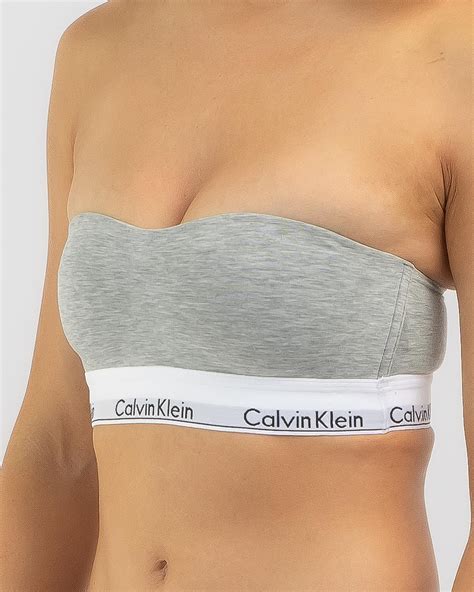 Shop Calvin Klein Cotton Lightly Lined Bandeau In Grey Heather Fast