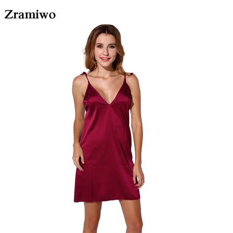 Deep V Neck Vintage Nightgowns Slip Dress Artificial Silk Nighty Soft