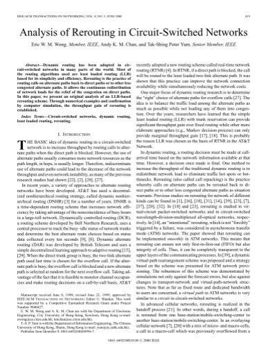 analysis of rerouting in circuit switched networks department of