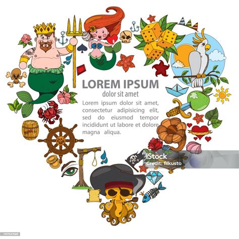 해적 테마에 그림 프레임입니다 어린이 게임과 상품의 다양한 디자인 만화 스타일의 재미있는 캐릭터 라벨에 대한 스톡 벡터 아트 및