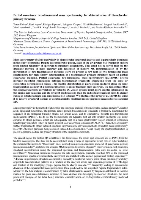Pdf Partial Covariance Two Dimensional Mass Spectrometry For