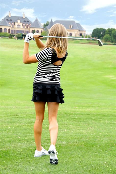 Flirtee Golf Womens Scoop Back Golf Tee Black And White Stripes