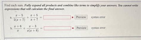 solved find each sum fully expand all products and combine