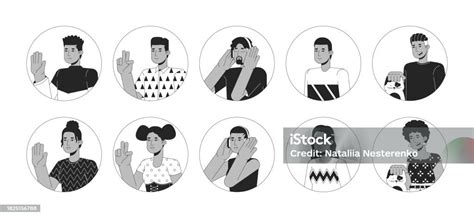 아프리카 계 미국인 밀레니엄 흑인과 백인 2d 벡터 아바타 일러스트 세트 2차 도형에 대한 스톡 벡터 아트 및 기타 이미지