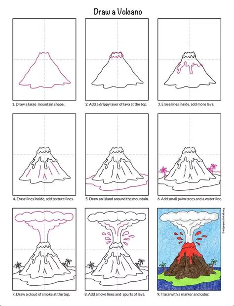 Easy How To Draw A Volcano Tutorial Video And Volcano Coloring Page Artofit
