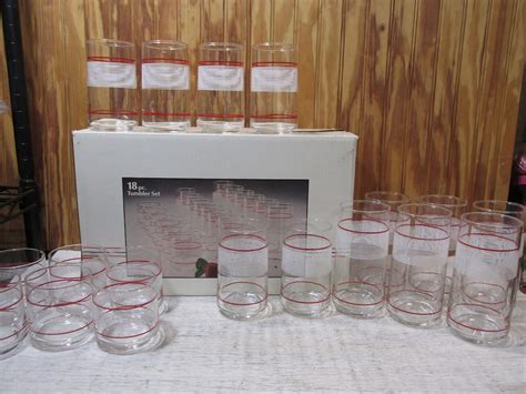 Vintage Crisa 18 Piece Tumbler Set Curacao Red And White Stripes