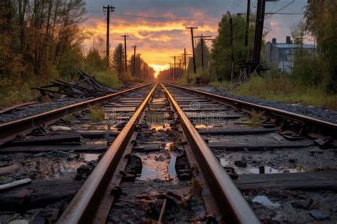 Forgotten Train Tracks With Rusty Rails And Ties Stock Illustration