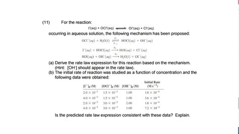Solved For The Reaction L Aq OCl Aq Reversible Chegg Com