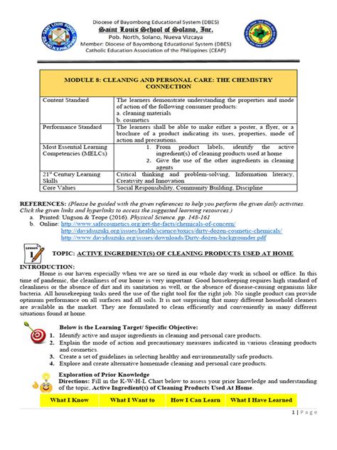 Third Quarter Physical Science Module 8 Pdf Detergent Bleach