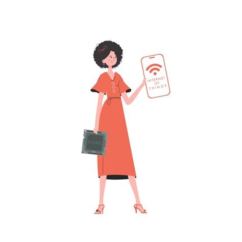 Premium Vector The Girl Is Holding A Phone With The Iot Logo In Her
