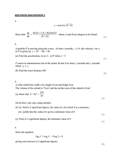 Add Maths 0606 Revision 3 Pdf